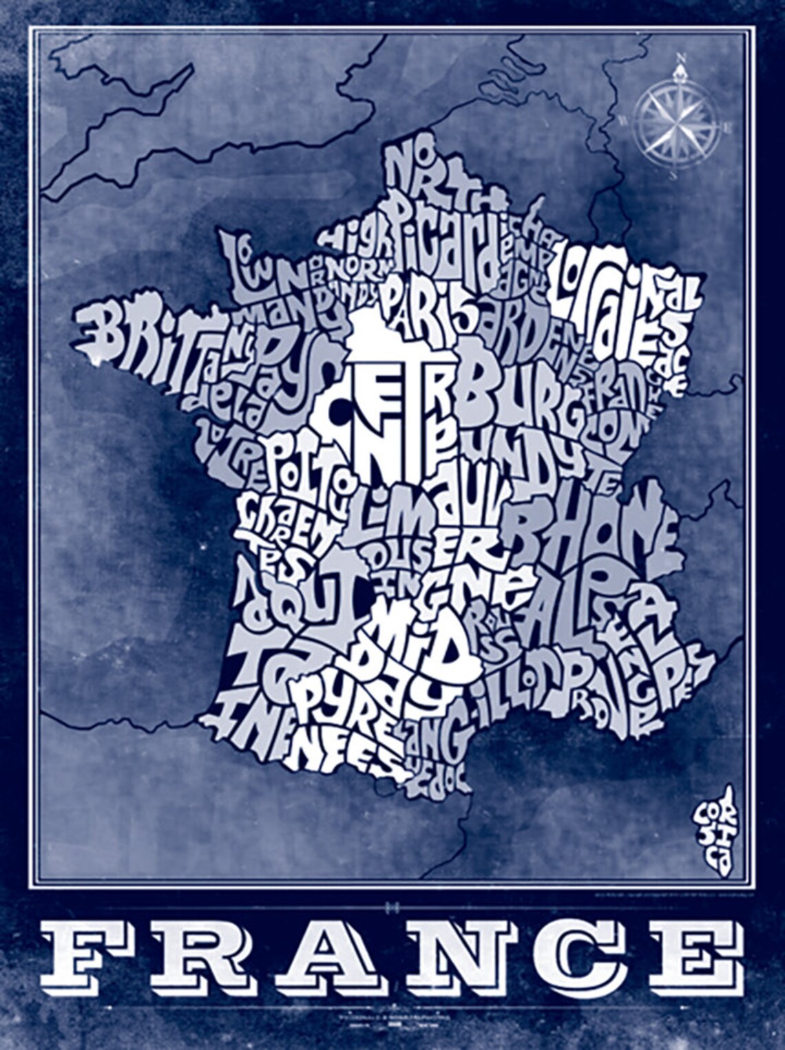 France Type Map - Etsy