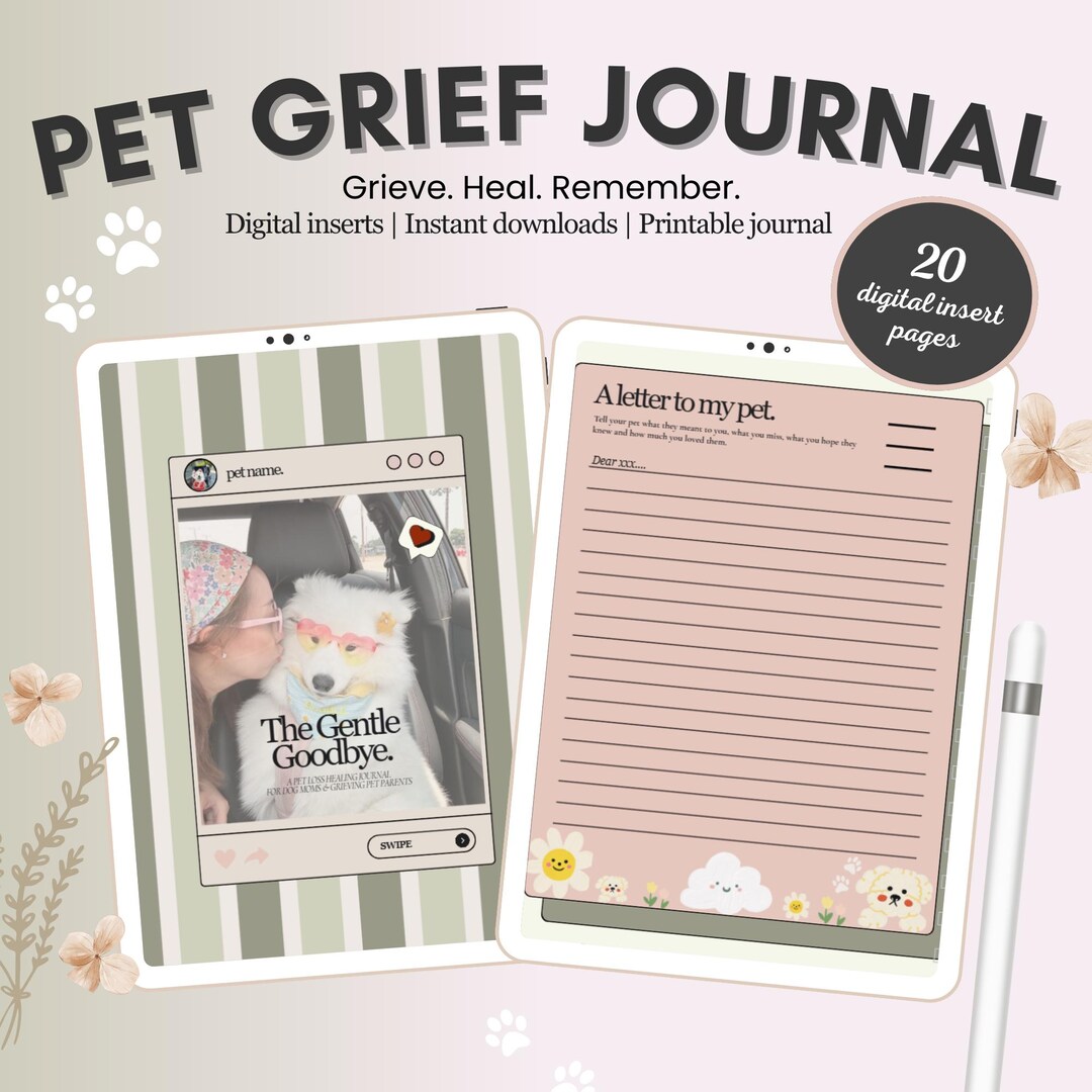 Pet Loss Journal | Printable Pet Grief Workbook | Pet Memorial Keepsake ...