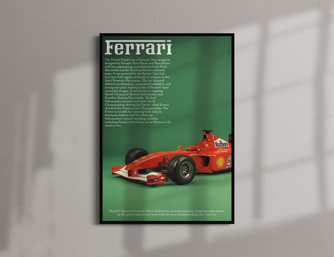 Ferrari F1 Poster Vintage Wall Art Instant Download Room Decor Formula ...