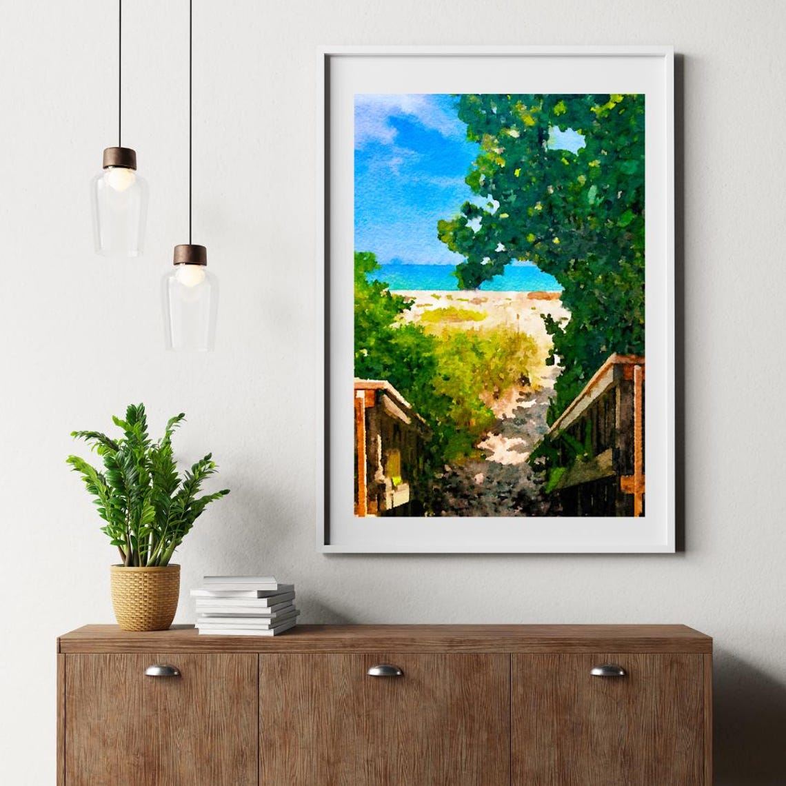 Beach Boardwalk Wall Art - Coastal Path Watercolor Print, Seaside Home ...