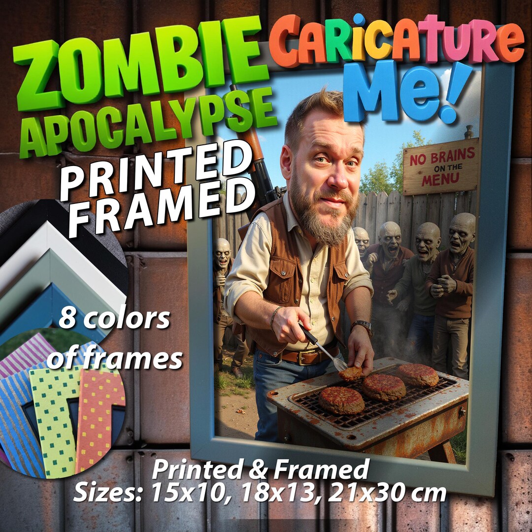 Custom Framed Zombie Cartoon Portrait: TWD Fan Art + Free Video - Etsy