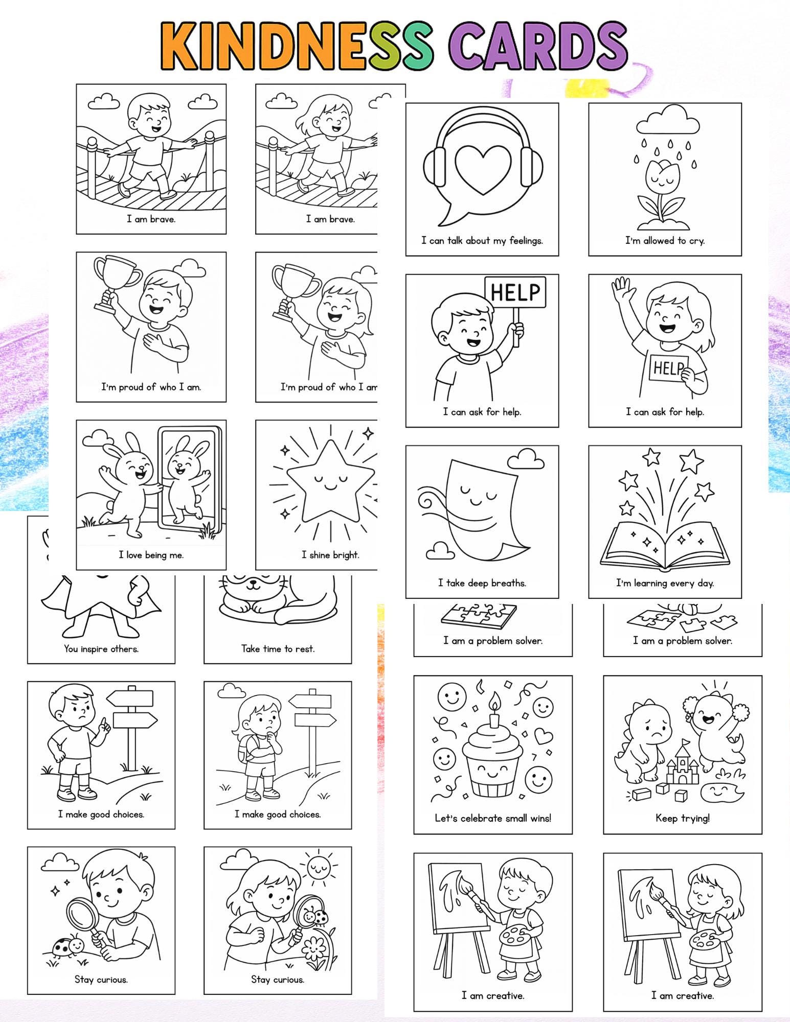 Mini Kindness Cards to Color – 90 Printable Affirmation Cards for Kids ...