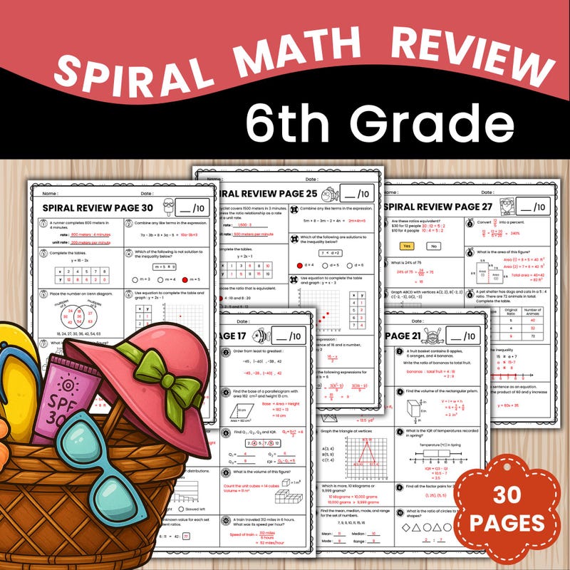 Grade 6 Math Templates - Etsy