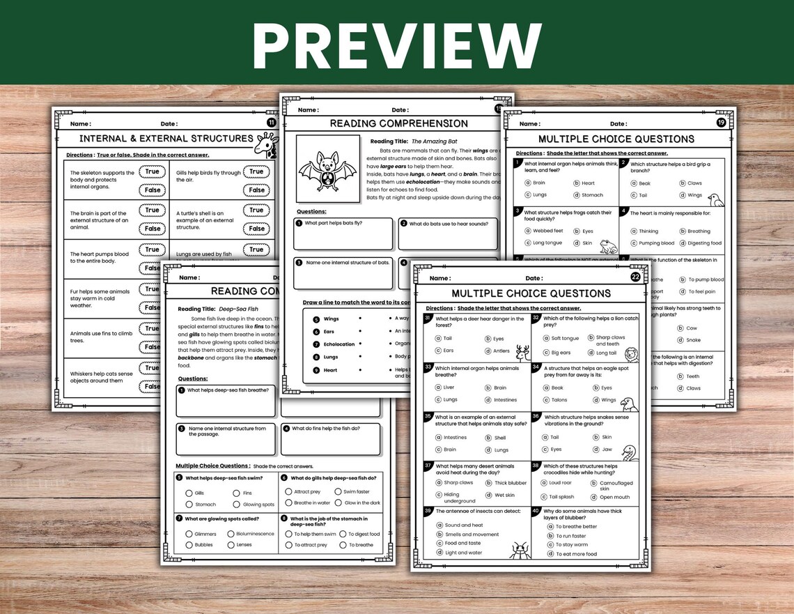 Animal & Plant Structures Worksheets: NGSS Grades 3-5 (PDF Download) - Etsy