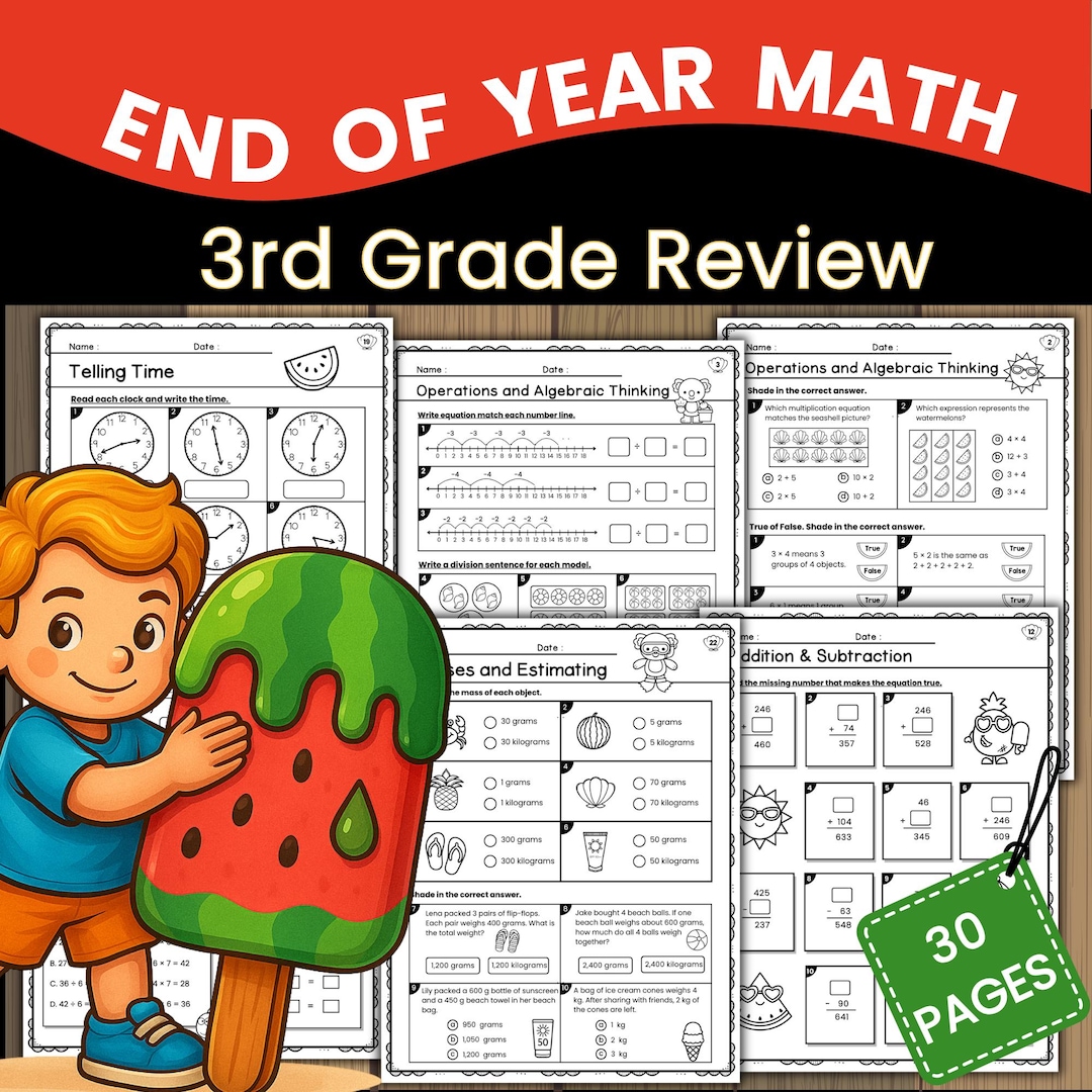 3rd Grade Math End of Year Review Packet| Summer Spiral| Test Prep ...