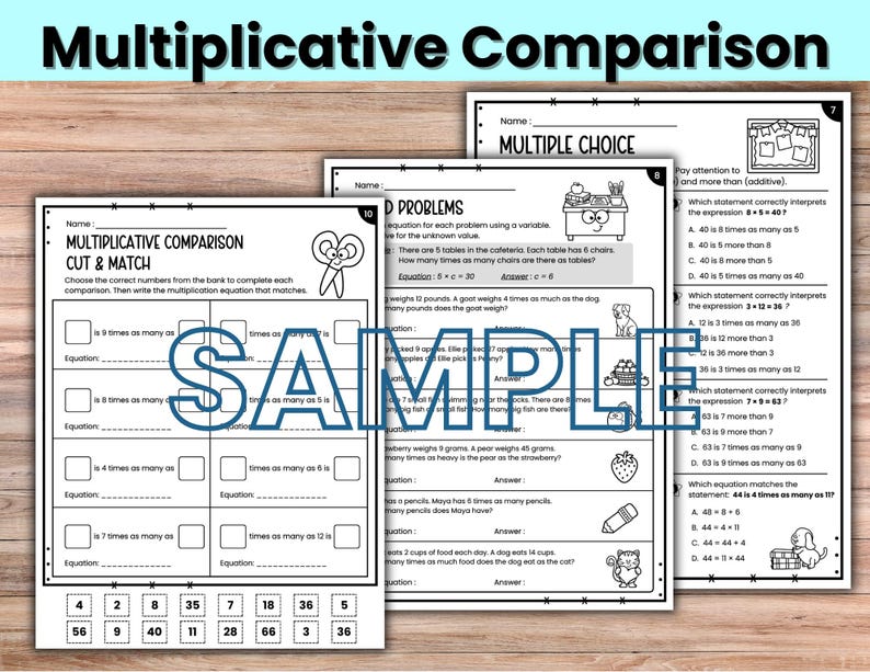Multiplicative Comparison Worksheets | 4th Grade Math Practice | CCSS 4 ...