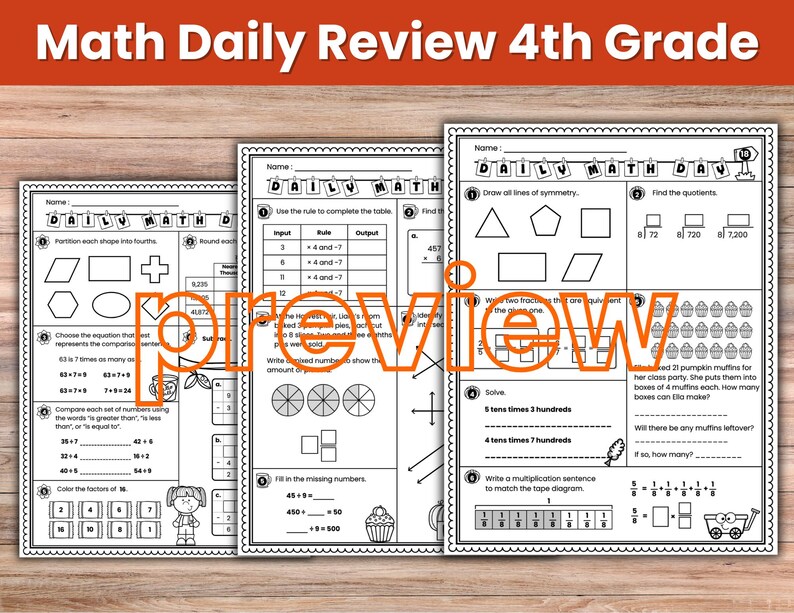 Fall Daily Math Review Worksheets | 4th Grade | Morning Work & Spiral ...