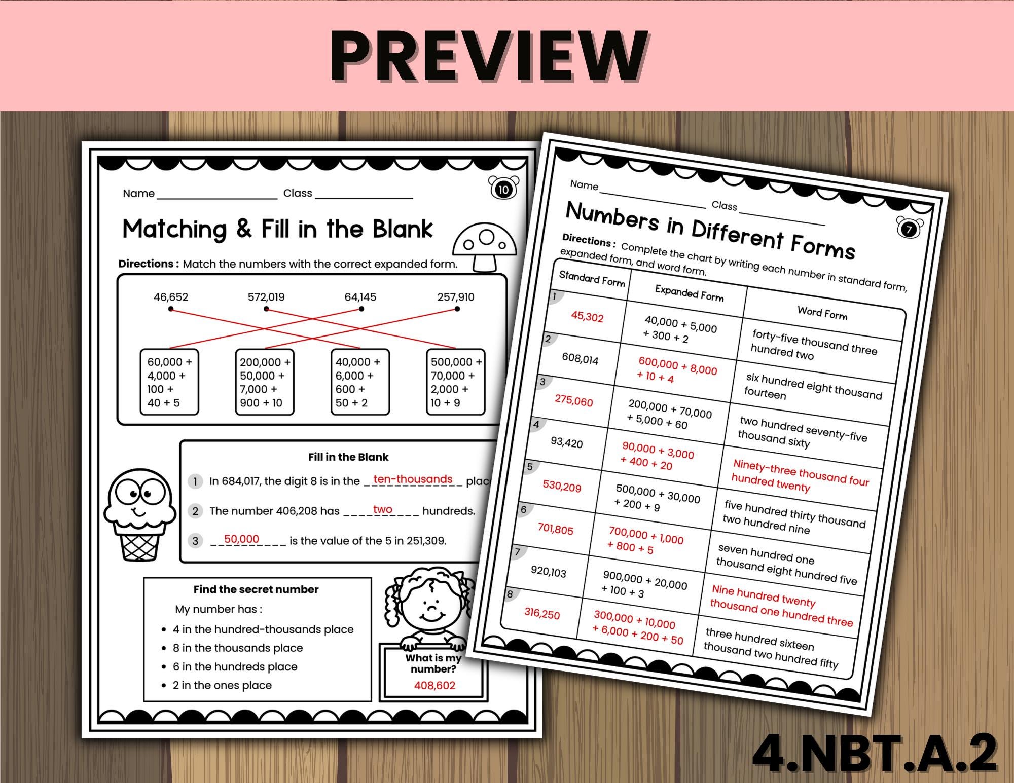 Grade 4 Place Value Worksheets: Expanded, Word, Standard Form (CCSS 4 ...