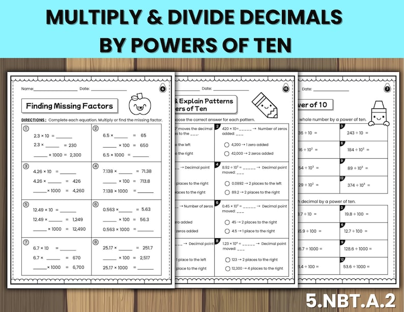 Decimals & Powers of 10 Worksheets: 5th Grade Math Practice - Etsy