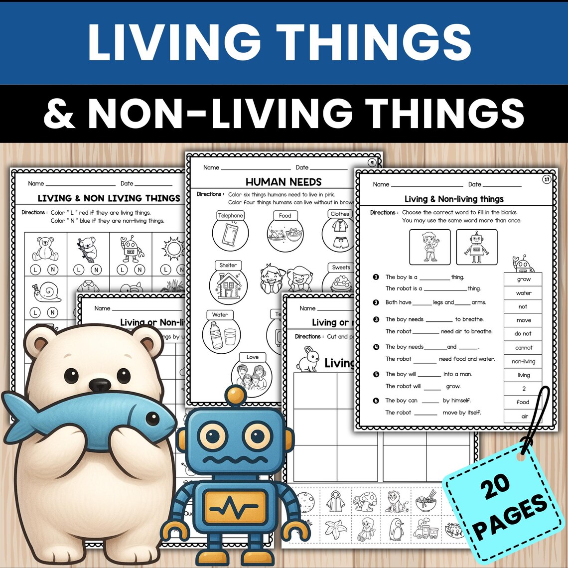 Living and Non-living Things Worksheets: Homeschool Science Grades 1-3 ...
