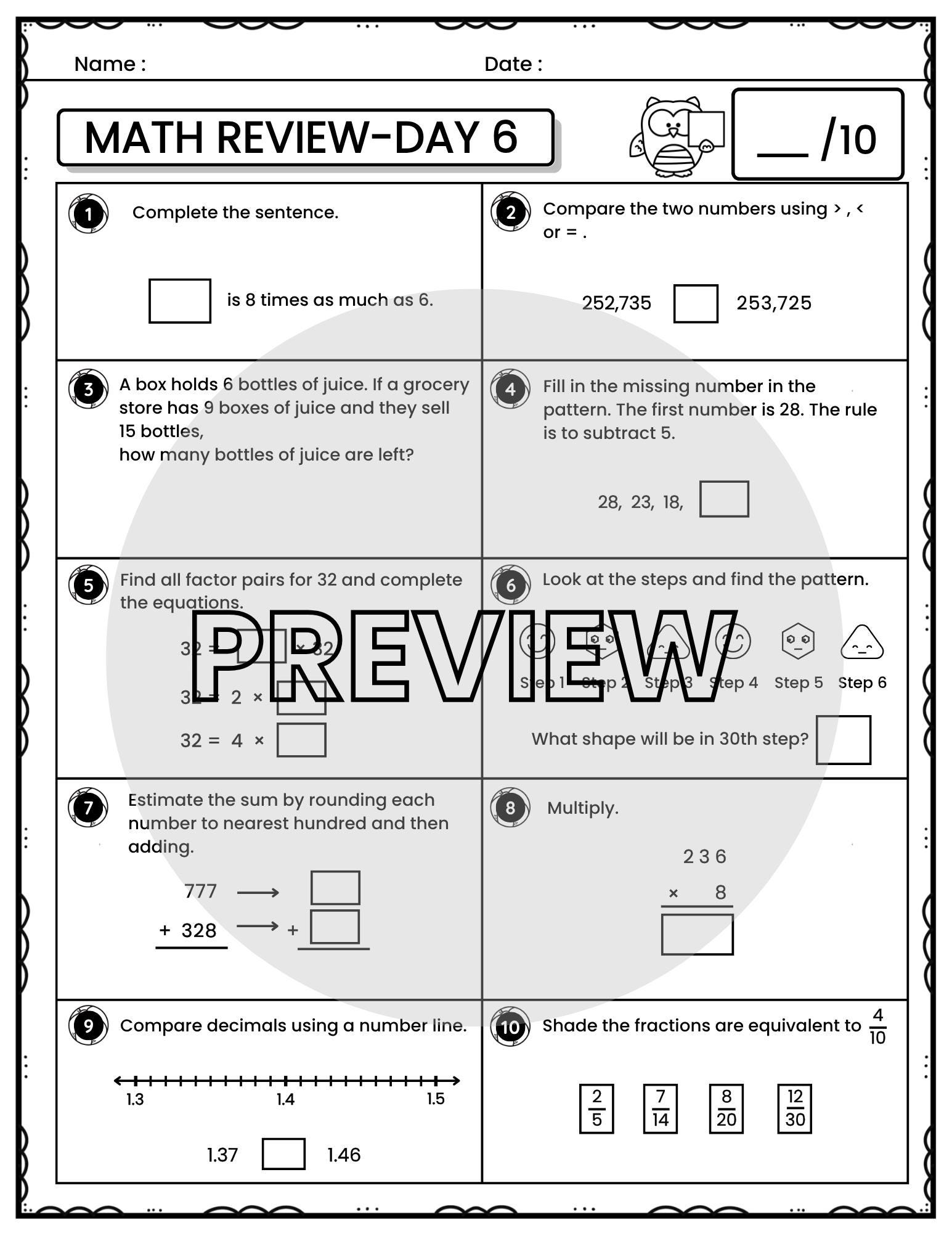 5th Grade Math Review Worksheets: Daily Spiral Practice (30 Pages PDF ...