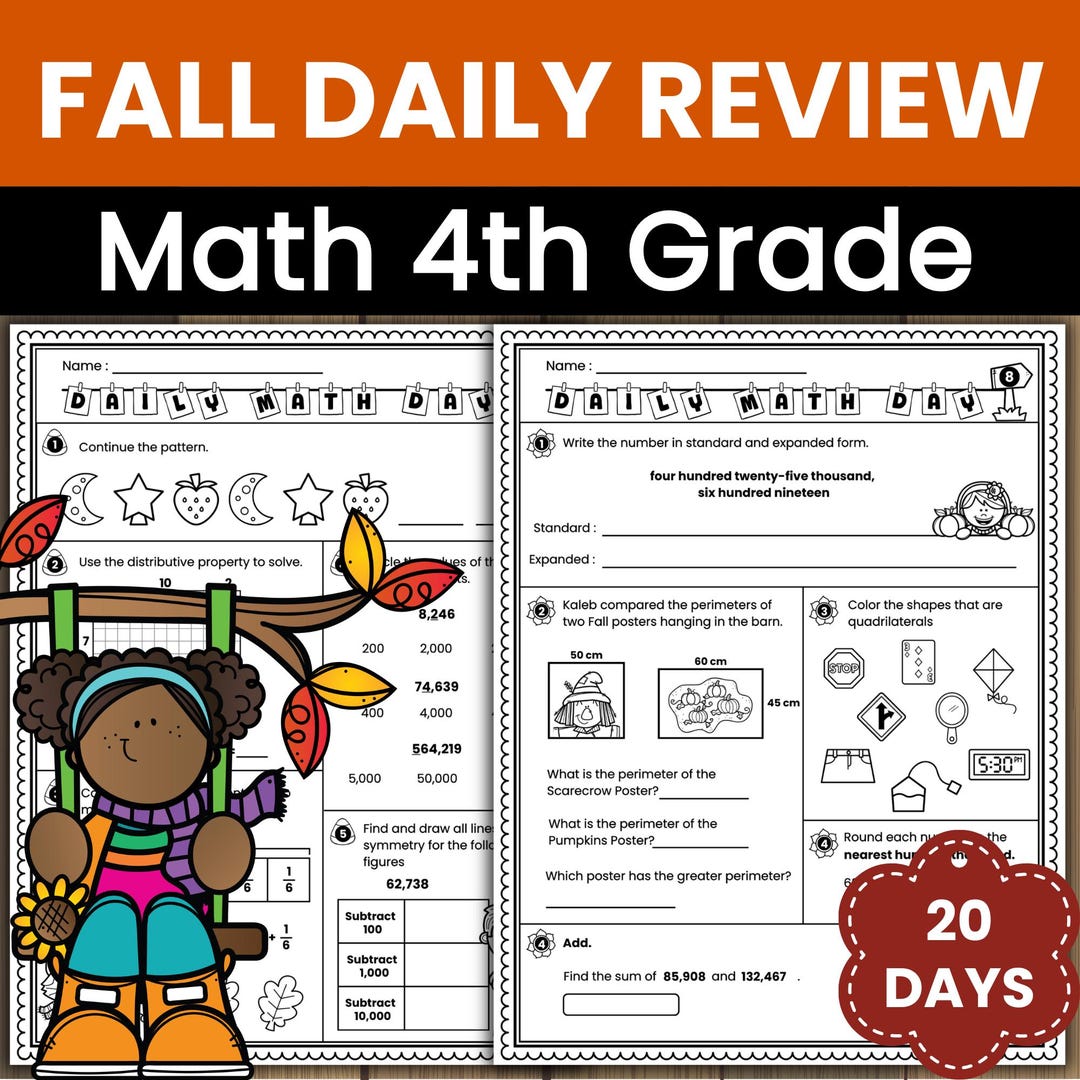 Fall Daily Math Review Worksheets | 4th Grade | Morning Work & Spiral ...