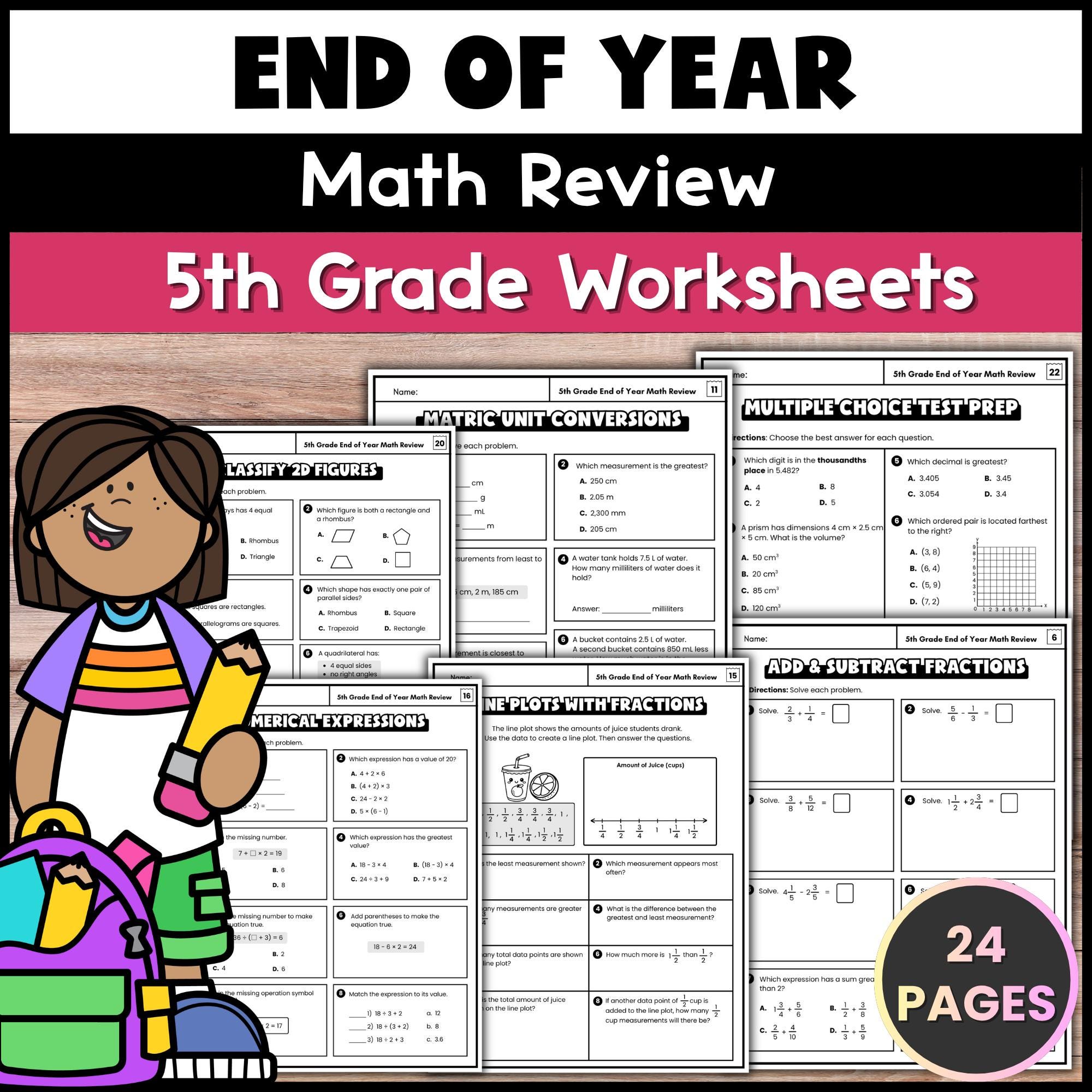 5th Grade End-of-year | Math Review Packet| Test Prep Worksheet - Etsy