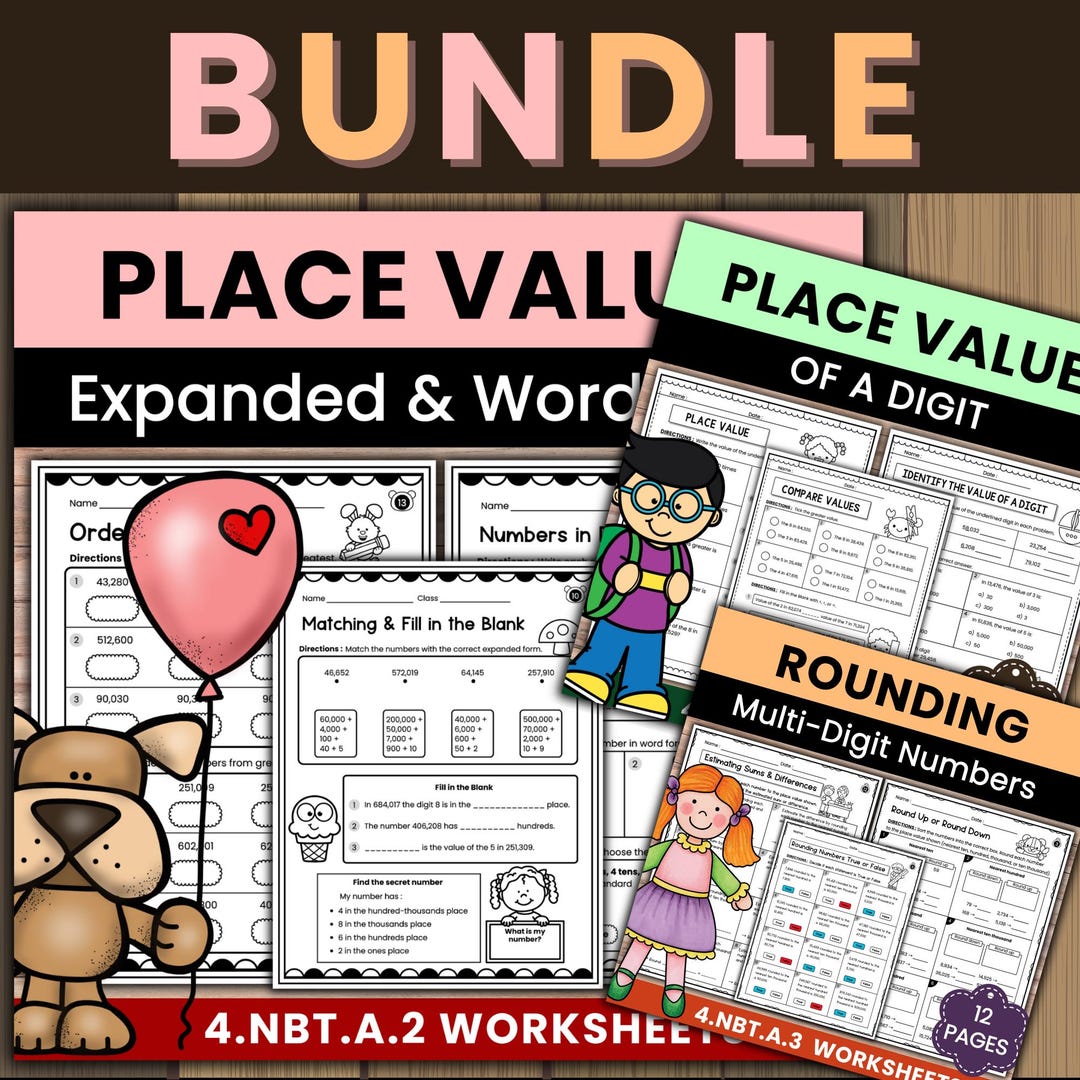4th Grade Math Worksheets: Place Value, Comparing, Rounding (printable ...