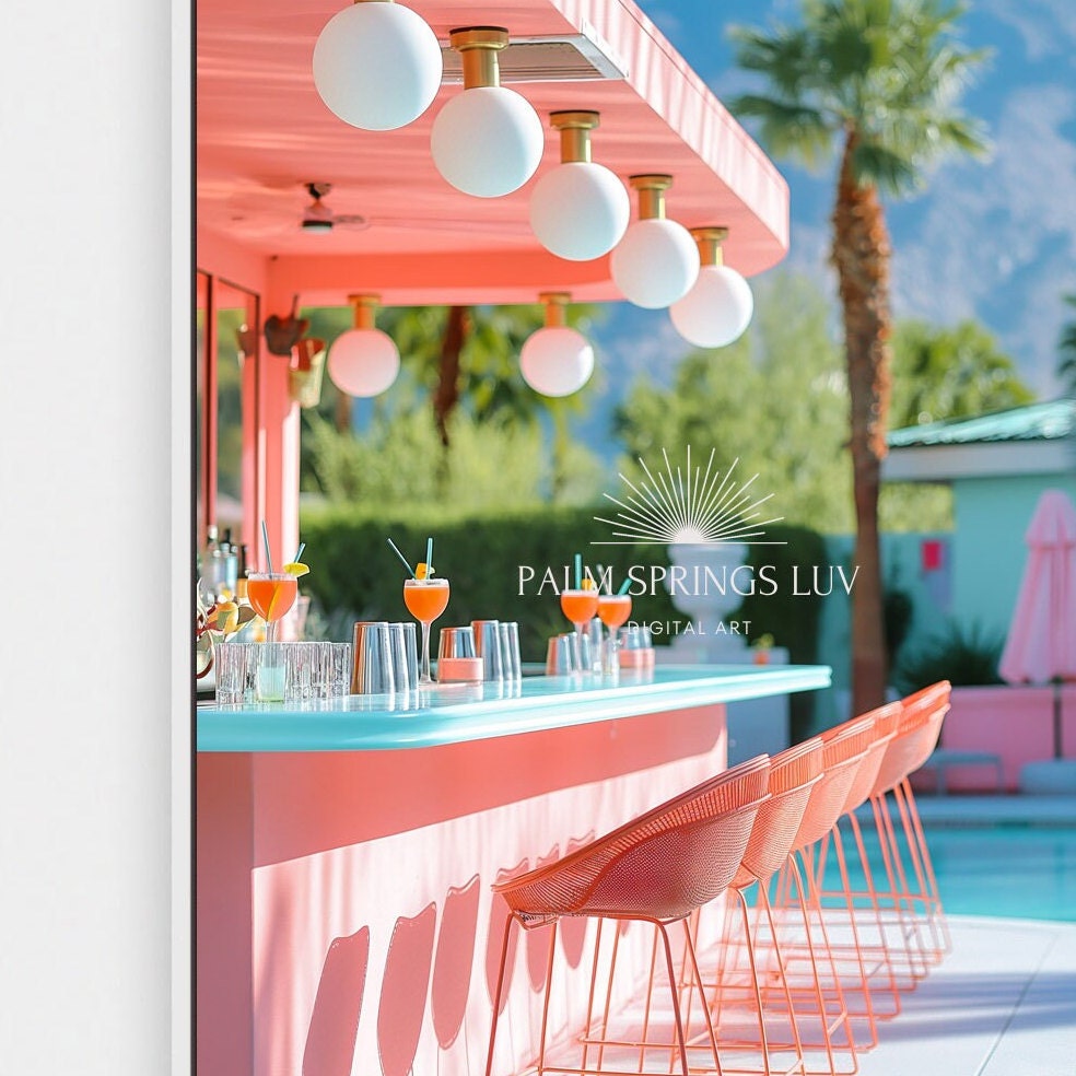 Palm Springs Mini Cocktail Bar Pool Print, Retro Art, California Decor ...