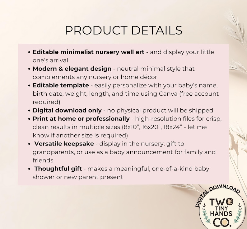 Editable Baby Birth Stats Poster: Minimalist Nursery Decor (digital ...