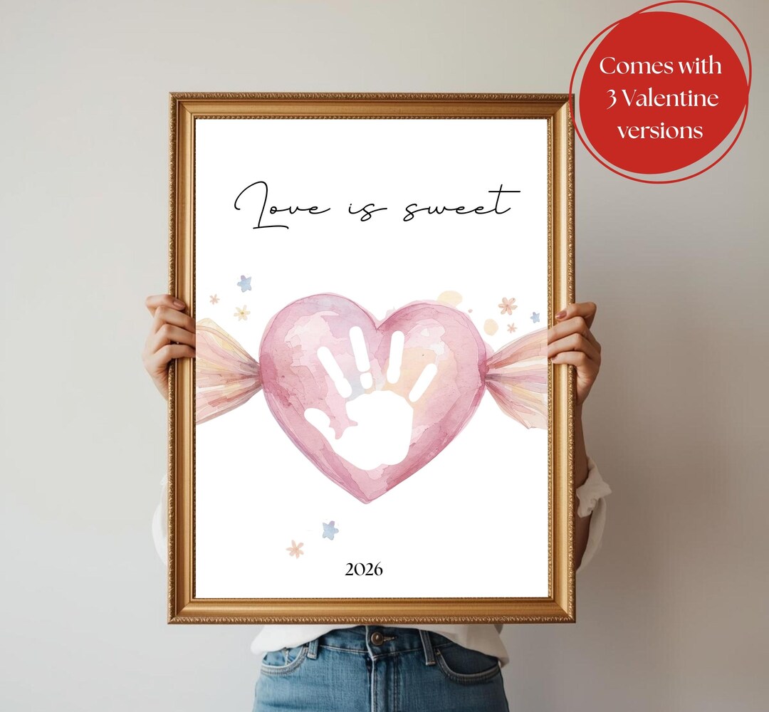 Valentine’s Handprint Art Printable - Candy Heart Handprint Poster ...