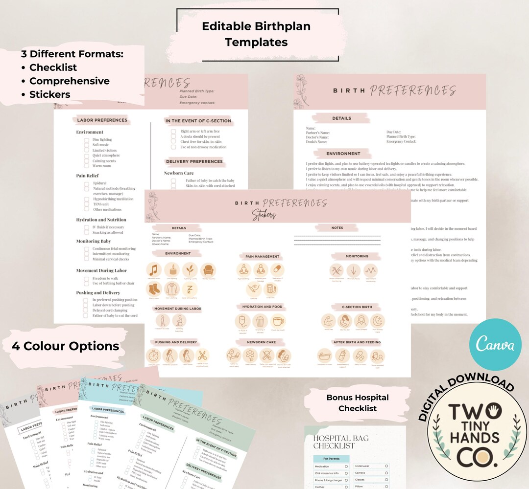 Editable Birth Plan Template Bundle: Checklists & Labor Stickers ...