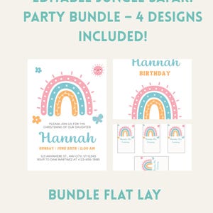 Editable Boho Rainbow Birthday Party Printable Bundle | Canva Template ...