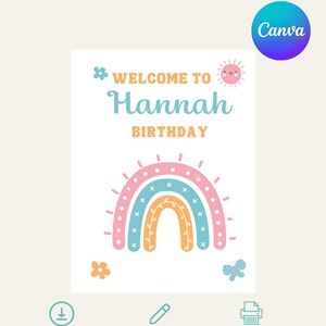 Editable Boho Rainbow Birthday Party Printable Bundle | Canva Template ...