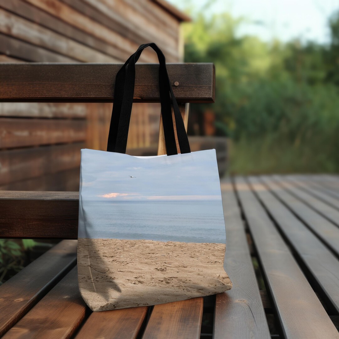 Sandy Beach Bag Natural, Beach Scene Tote, Beach Themed Tote Bag ...