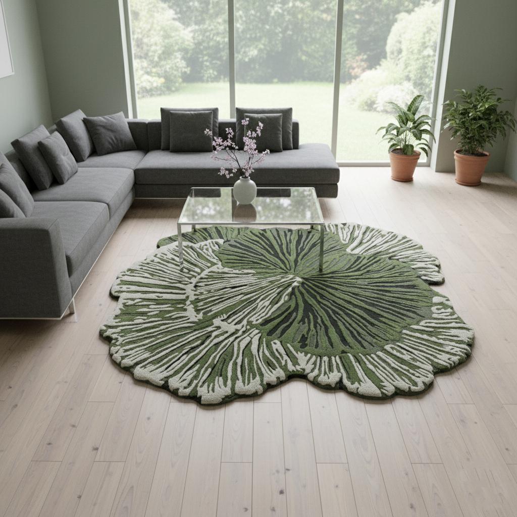 Leaf-shaped Rug With High-low Texture – Botanical Green Carpet - Etsy