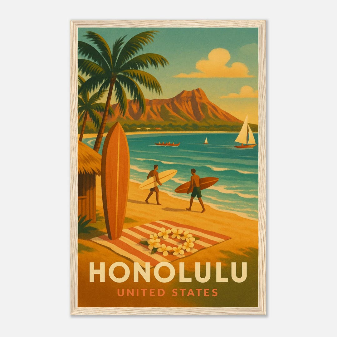 Honolulu Hawaii Vintage Travel Poster, Honolulu Wall Art, Printable ...