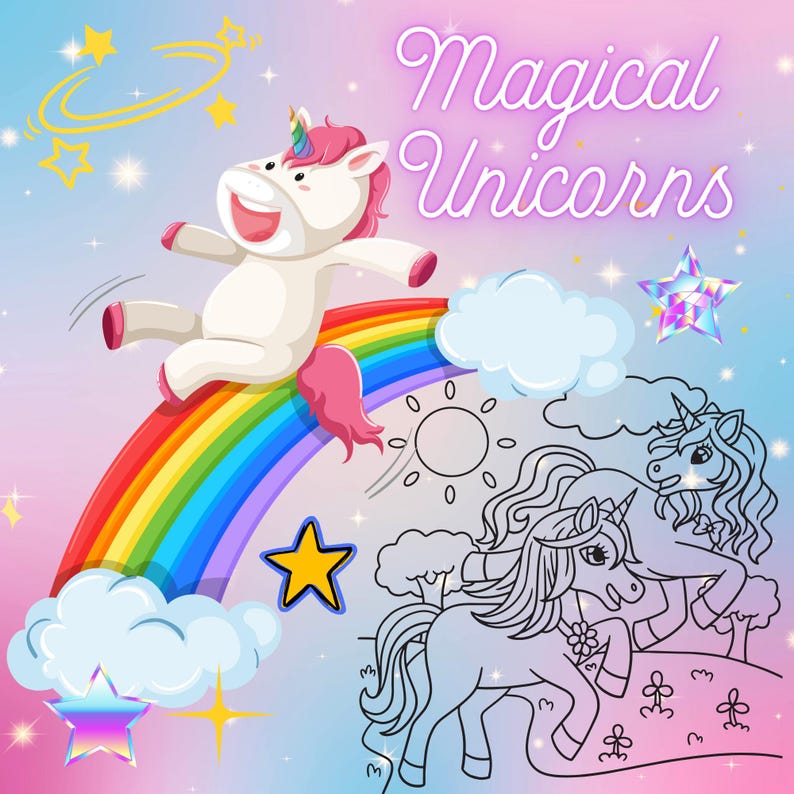 Magical Unicorn Coloring Pages | Digital Download | Printable Unicorn ...