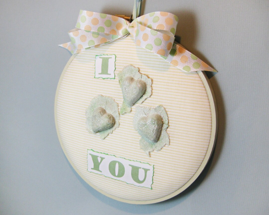 Love You Hoop Art, Embroidery Art, Paper Hoop Art, Sage Green Hoop Art ...