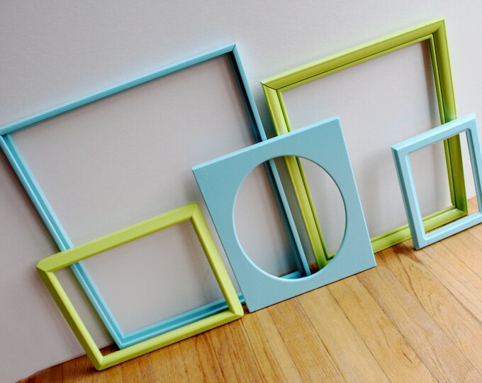 Reclaimed Aqua and Lime Green Frames - Set of 5 - Etsy