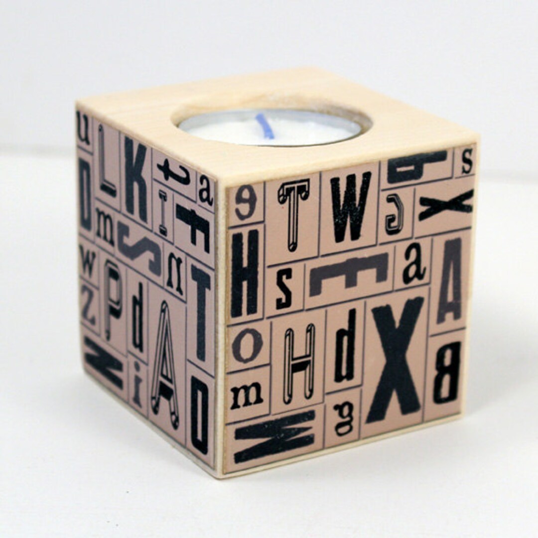 Wooden Alphabet Tealight Holder, Vintage Typeset Letterpress Style ...
