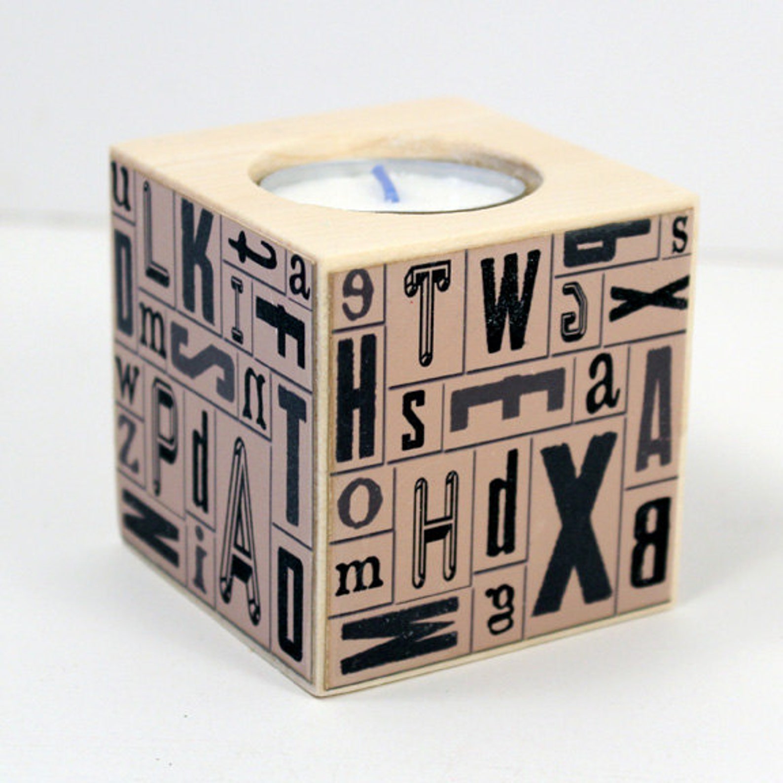 Wooden Alphabet Tealight Holder, Vintage Typeset Letterpress Style ...
