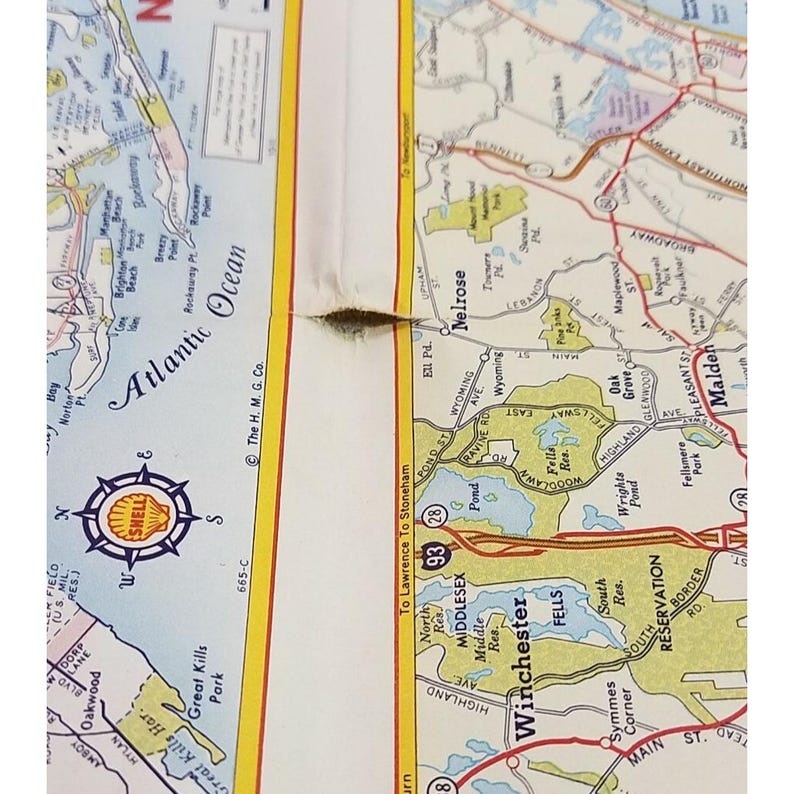1961 Northeastern U.S. Highway Map Fold Out Road Map Shell Oil Company ...