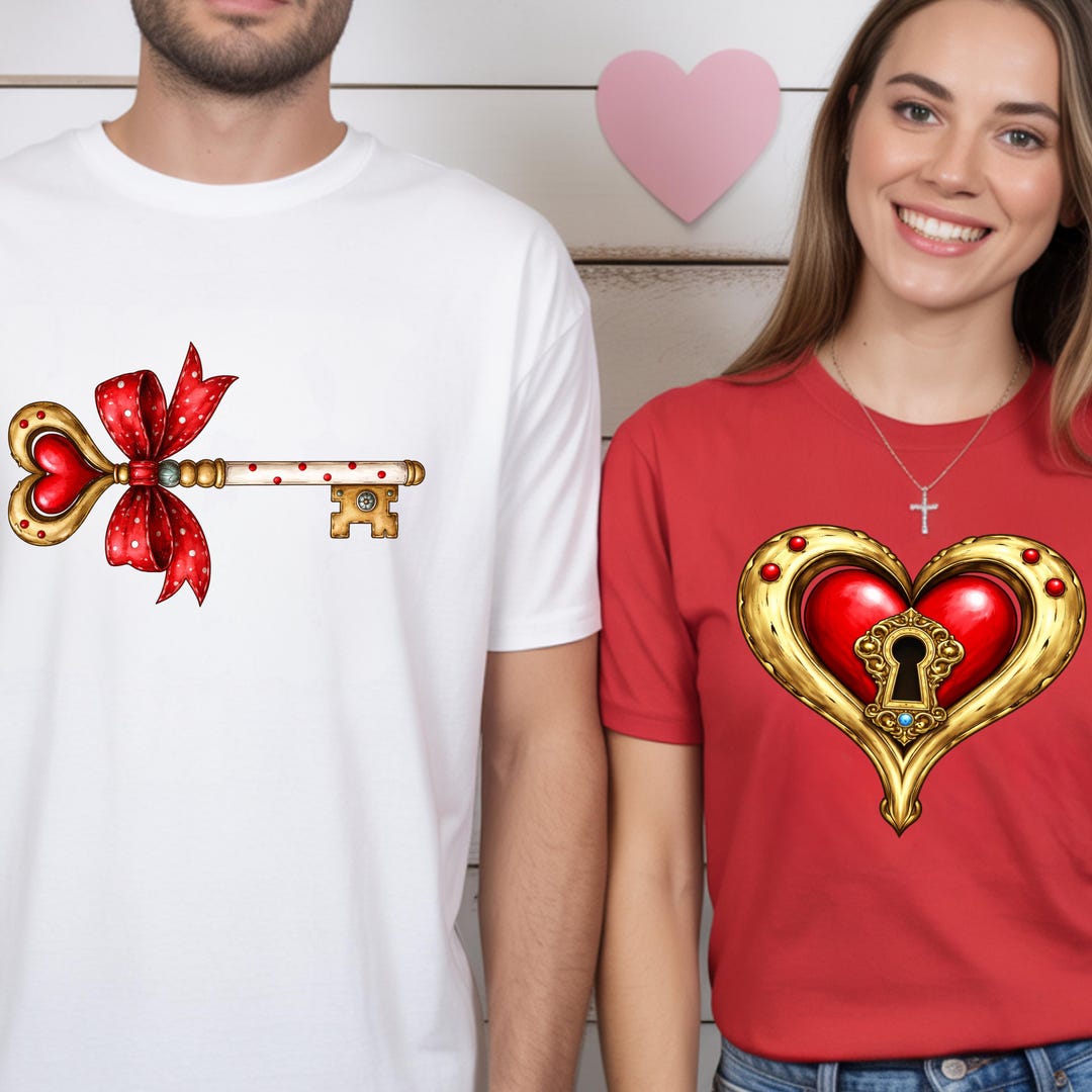 Heart Lock and Key Couple Shirts, Romantic Matching Tees - Etsy