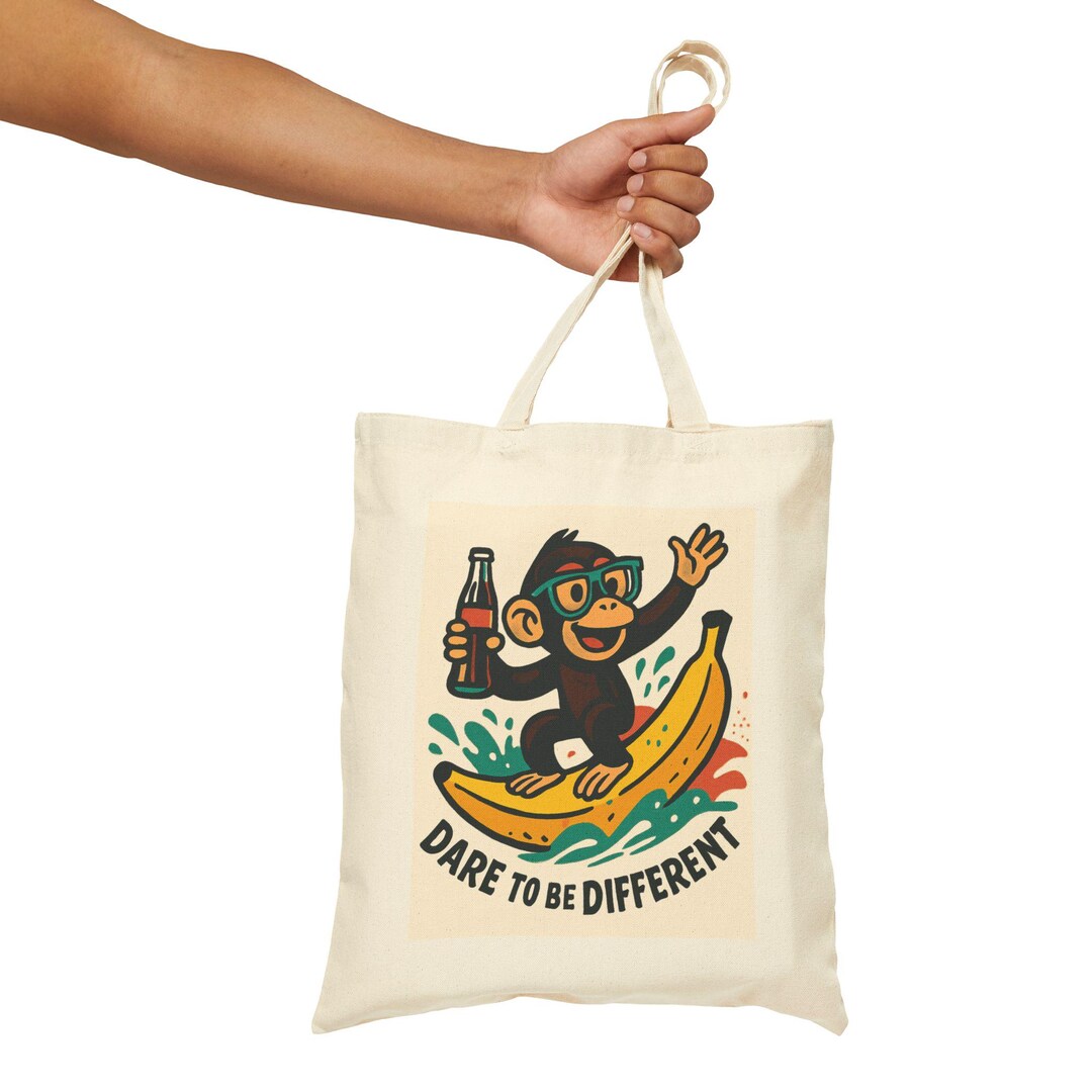 Playful Monkey Vintage Tote Bag, Eco-friendly Canvas Bag, Grocery Bag ...