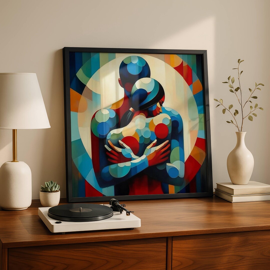 Abstract Couple Canvas Print: Romantic Hugging Art, Love Story Wall Art ...