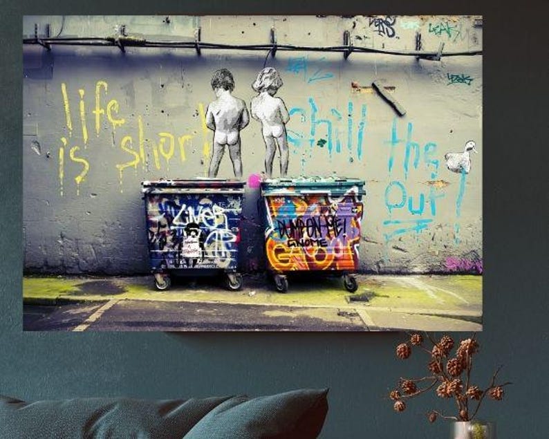 Banksy Peeing Boys Canvas Poster Print, Banksy Life is Short, Urban ...