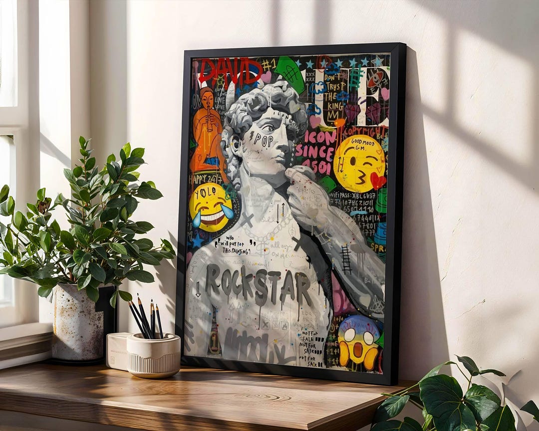 Punk Rock Banksy Canvas Poster Print, Greek Mythological Graffiti God ...