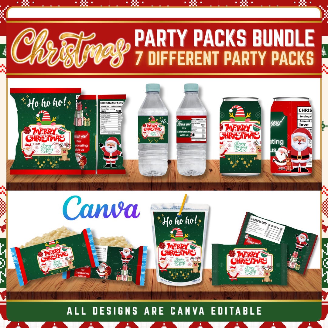 Editable Christmas Party Pack Wrapper Template: Santa Claus Party Favor ...