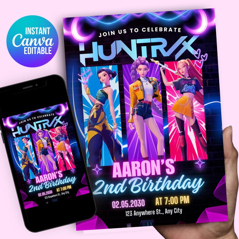 4 Kpop Demon Hunter Birthday Invitation | Editable Canva Template ...