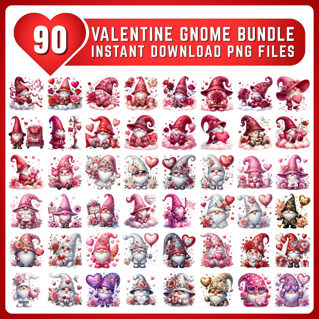 Valentine Gnome Png Bundle: 90 Valentine's Gnomes Clipart for ...
