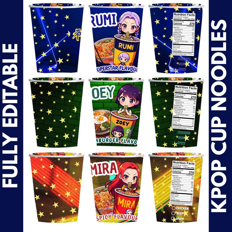 Kpop Demon Hunters, Cup Noodle Labels Ramyeon, Cosplay Party Huntrix ...