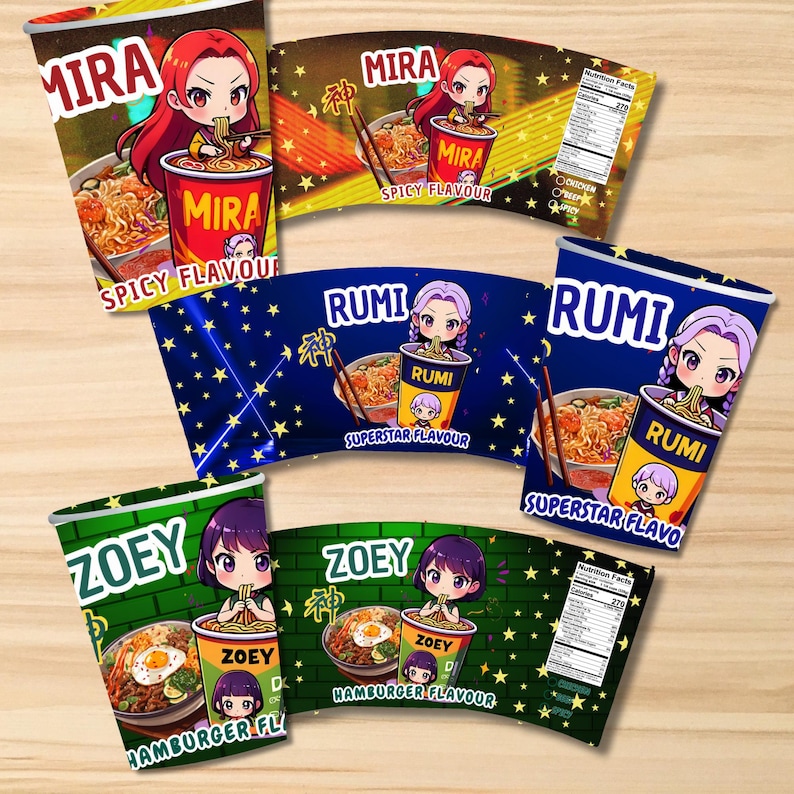 Kpop Demon Hunters, Cup Noodle Labels Ramyeon, Cosplay Party Huntrix ...