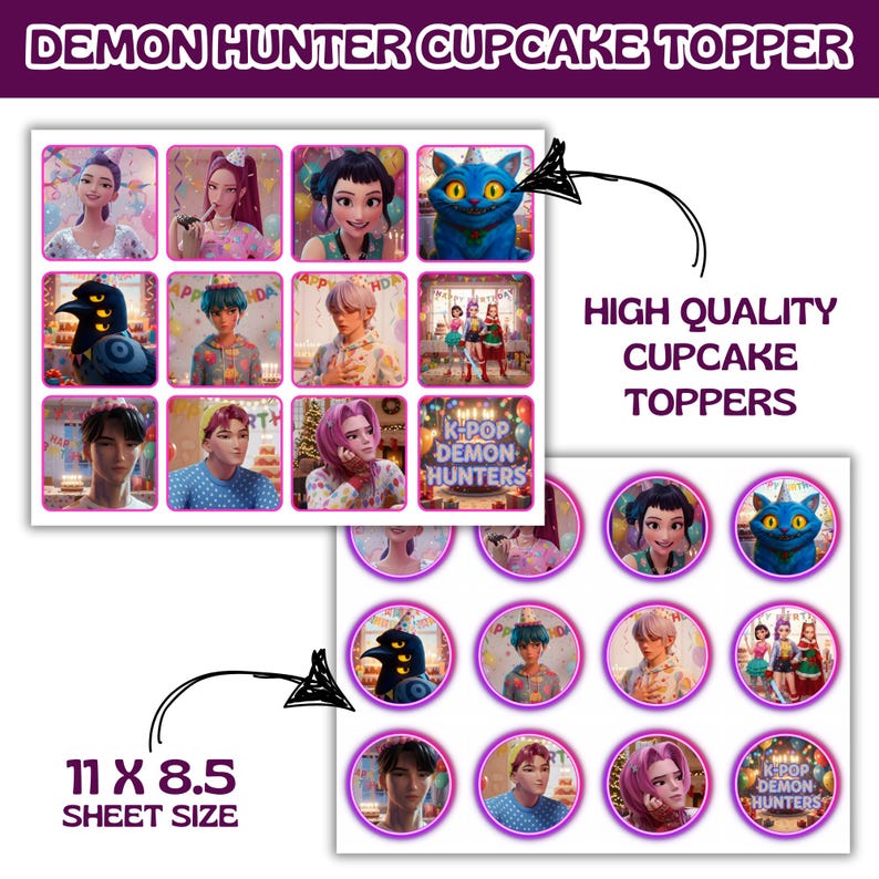 Editable Kpop Demon Hunters Cake Toppers, Huntrix Birthday Party ...