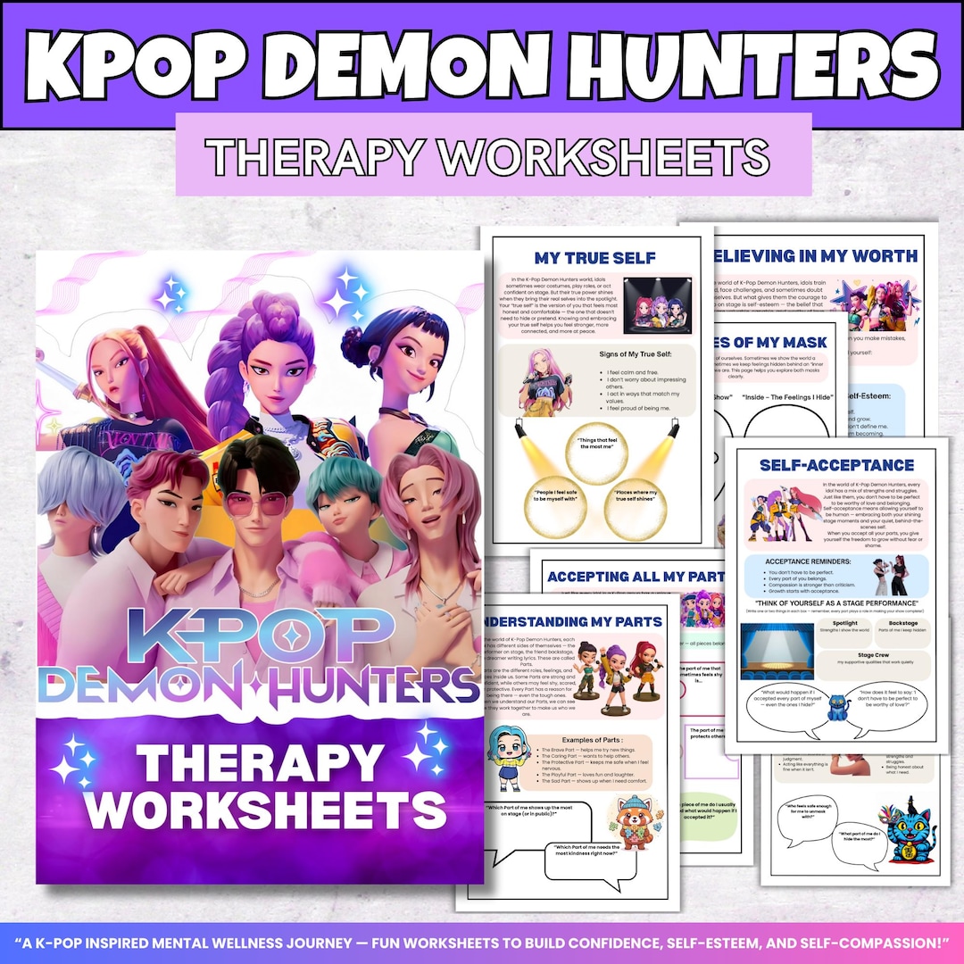 Kpop Demon Hunters Therapy Worksheets, Self-esteem & Self-love Journal ...