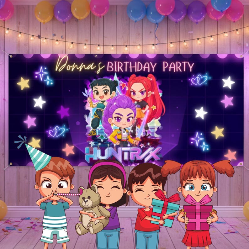 KPOP Demon Hunters Birthday Banner, Editable Party Decor (digital ...