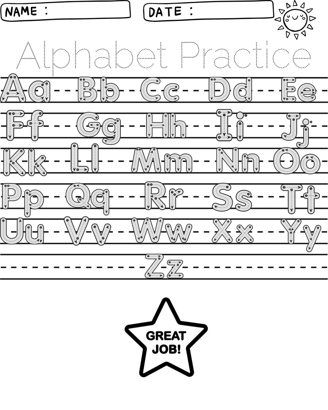 Kindergarten Alphabet Practice Worksheet, Printable PDF for Homeschool ...