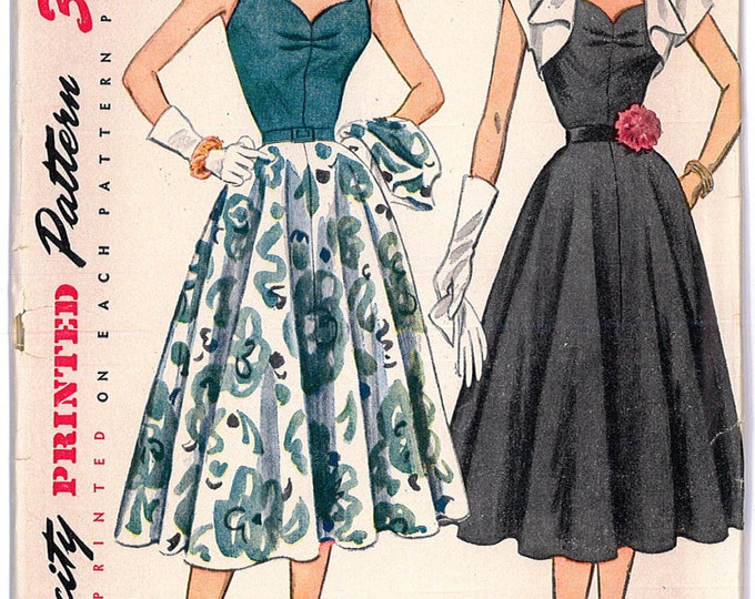 1950s FACTORY FOLDED Halter Dress and Bolero Jacket Rockabilly Swing Pin up Simplicity 3575 Bust ...