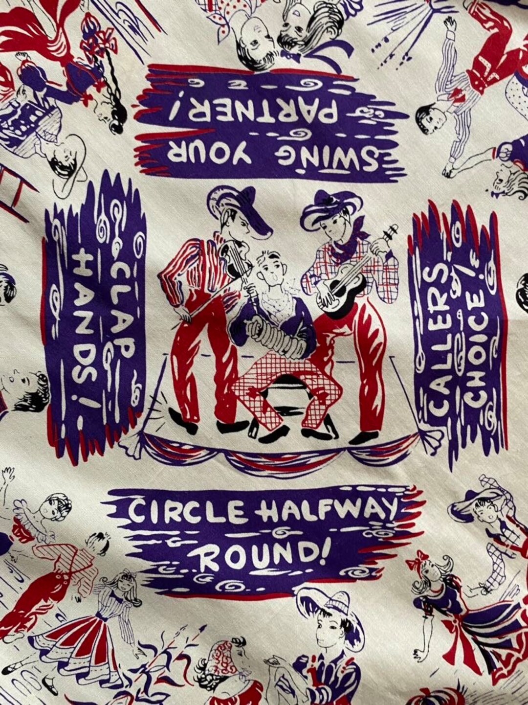 Vintage 1940s Square Dancing Novelty Scarf RF0218 - Etsy