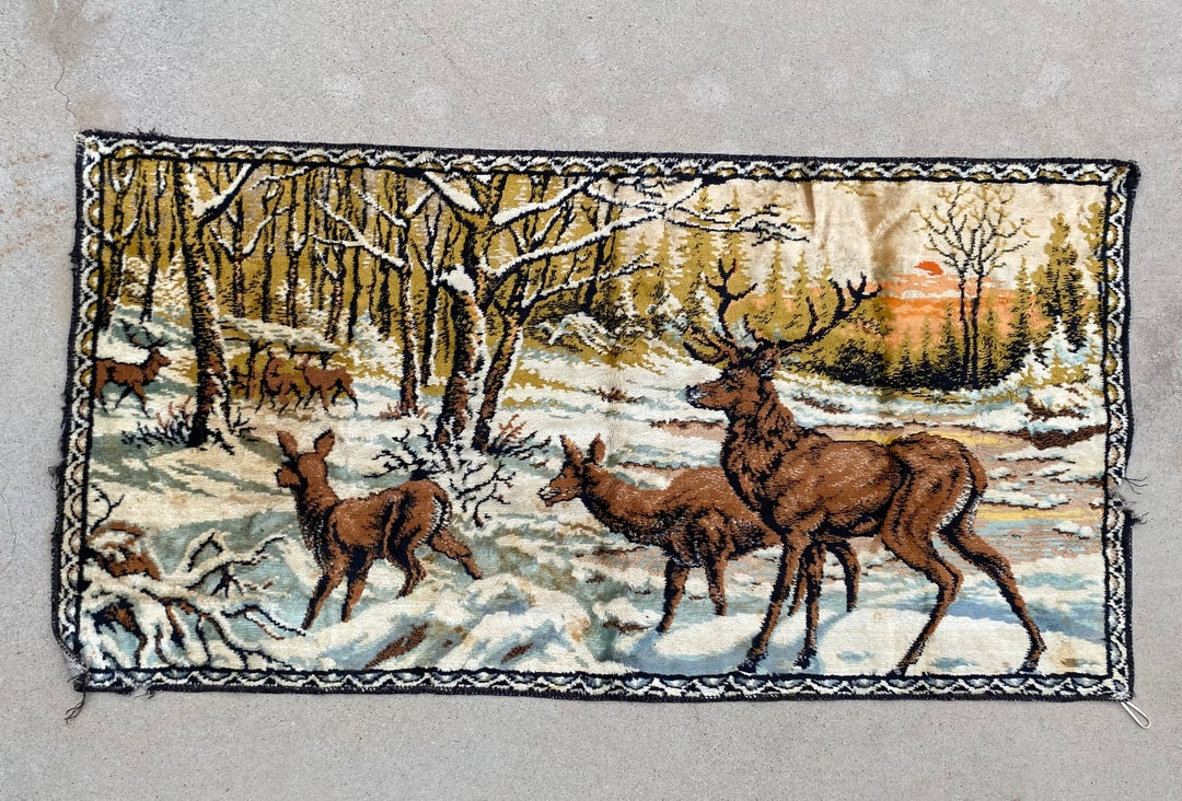 Vintage Stag and Deer Winter Scene Tapestry Wall Rug - Etsy